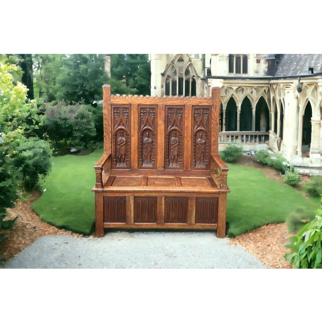 Late 19th Century Antique French Carved Oak High Back Gothic Hall Bench ...
