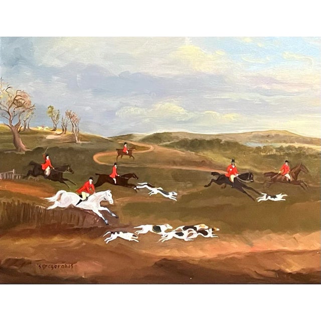 Oil Painting of an English Fox Hunting Scene, Framed | Chairish