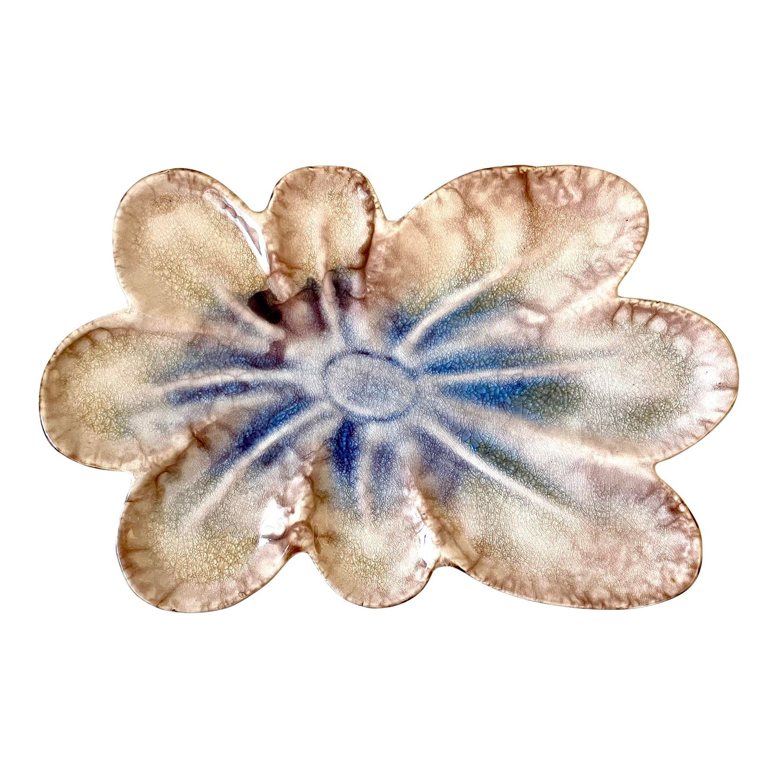 Vintage Floral Shaped Studio Pottery Tray | Chairish