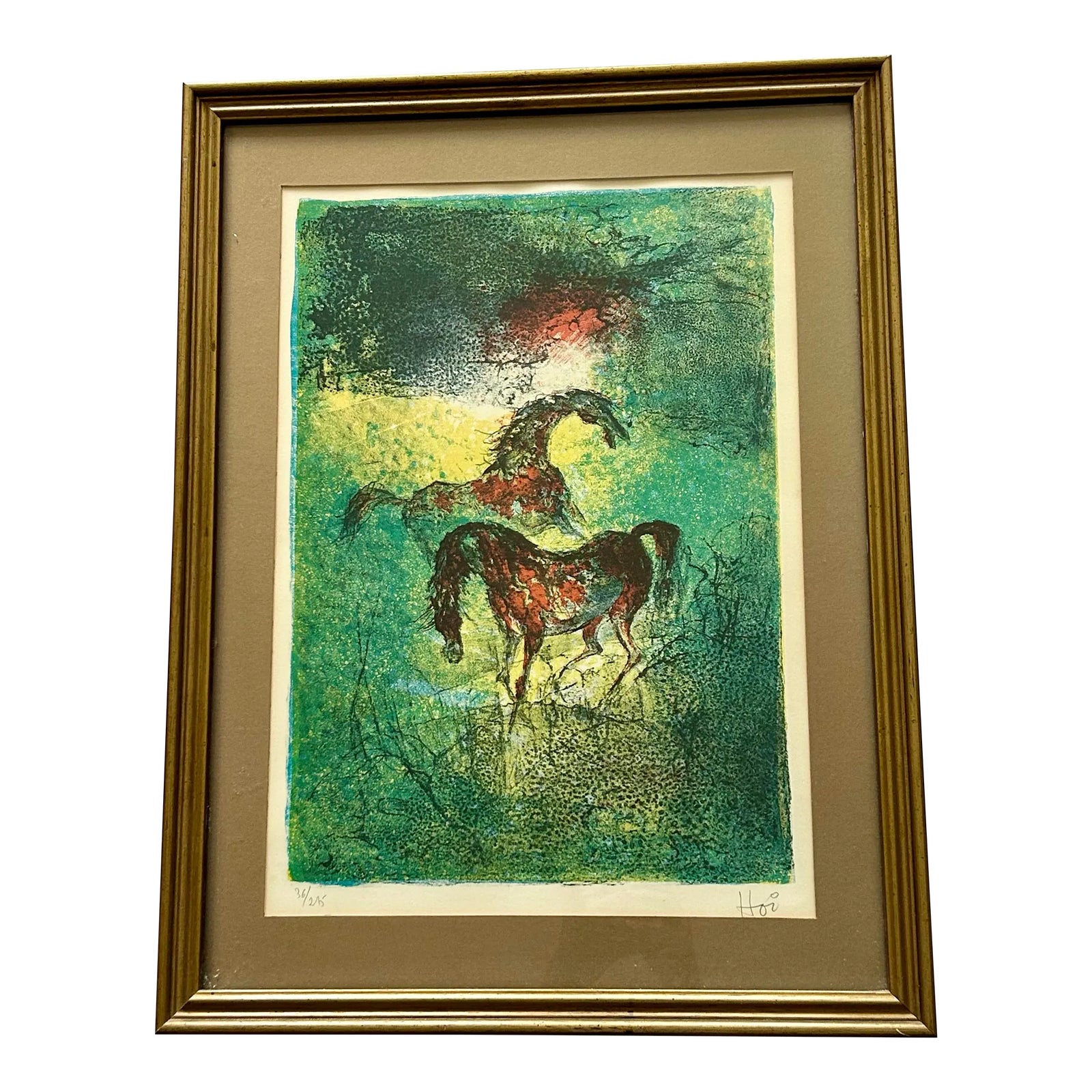 Hoi Lebadang Signed Lithograph Print Abstract Horses W Coa | Chairish