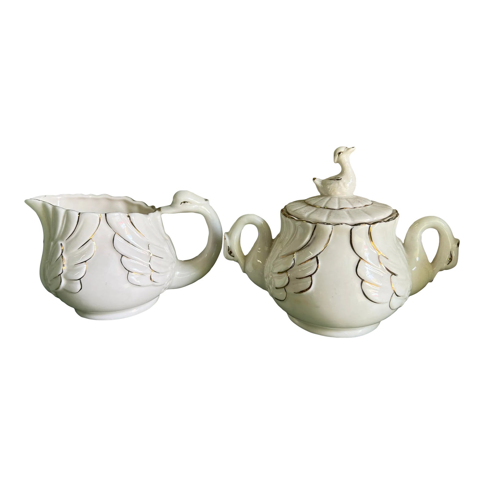 Vintage Swan Creamer and Lidded Sugar Set | Chairish