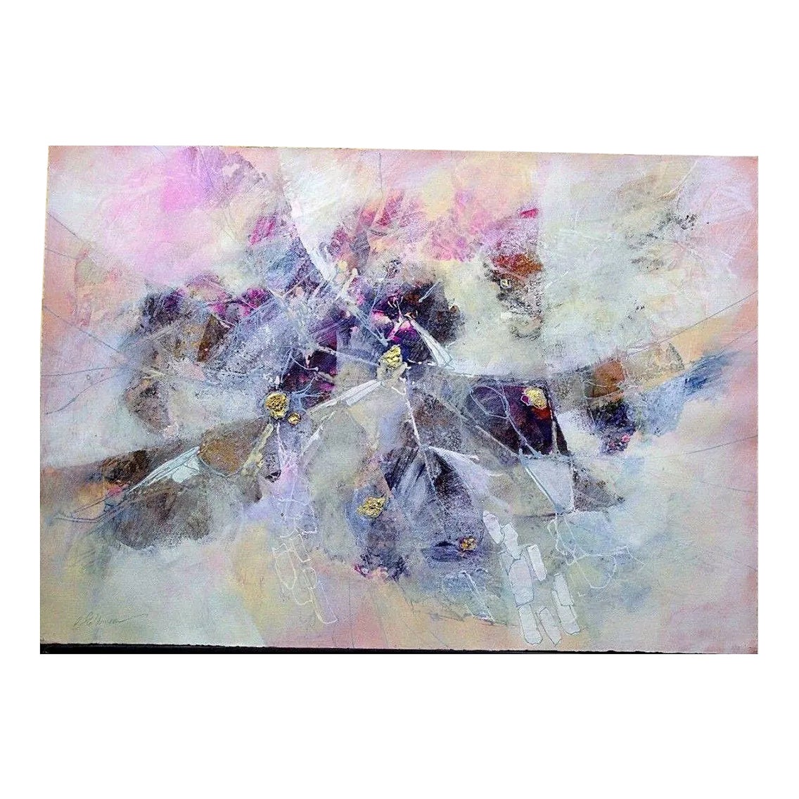 Signed Edward Goldman (1916-2006) Acrylic Gold Leaf Ink Painting | Chairish