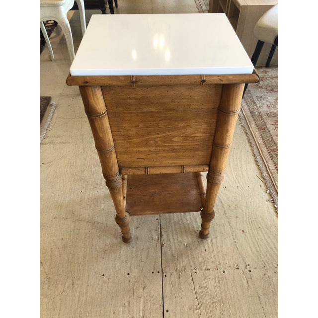 Antique Natural Pine Night Stand With White Marble Top | Chairish