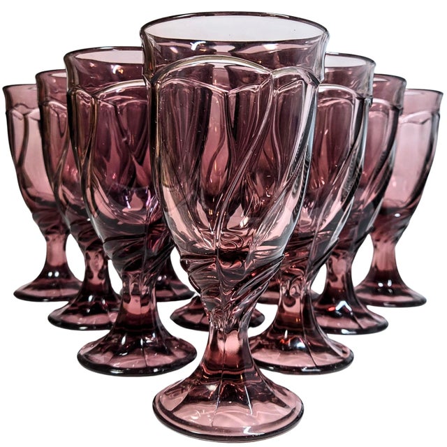 Cranberry Swirl Goblets- Set of Ten | Chairish