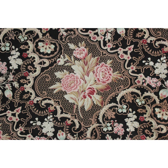 Antique French Fabric Rococo Block & Roller Printed Black Ground Ruffle ...