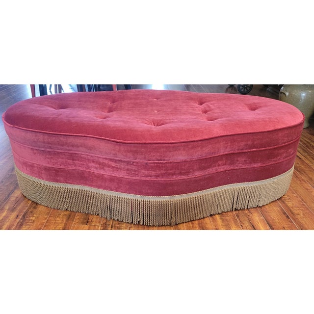 Hollywood Regency Extra Large Tufted Red Velvet Ottomon | Chairish