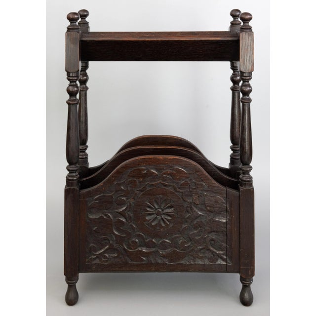 Antique English Carved Oak Library Book Trough and Magazine Rack Stand ...