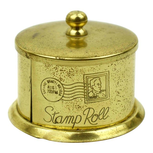 Late 20th Century Gold Brass Stamp Roll Holder | Chairish