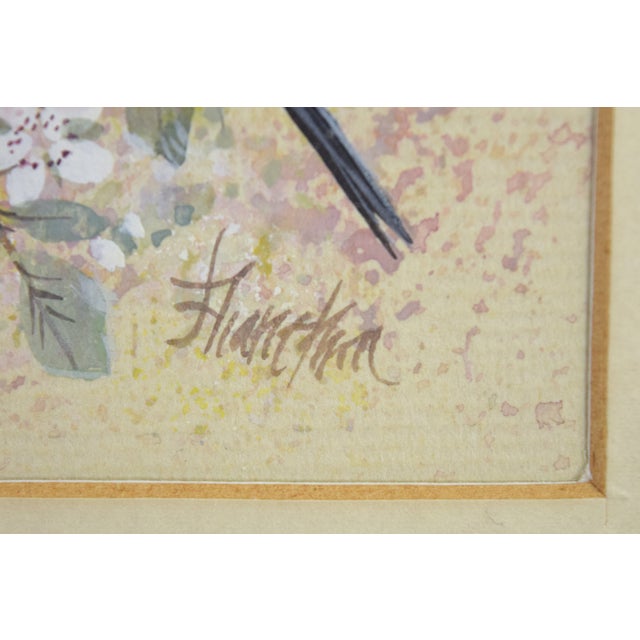 Diane Elson Rendered Miniature Painting of Birds Among Blossoms | Chairish