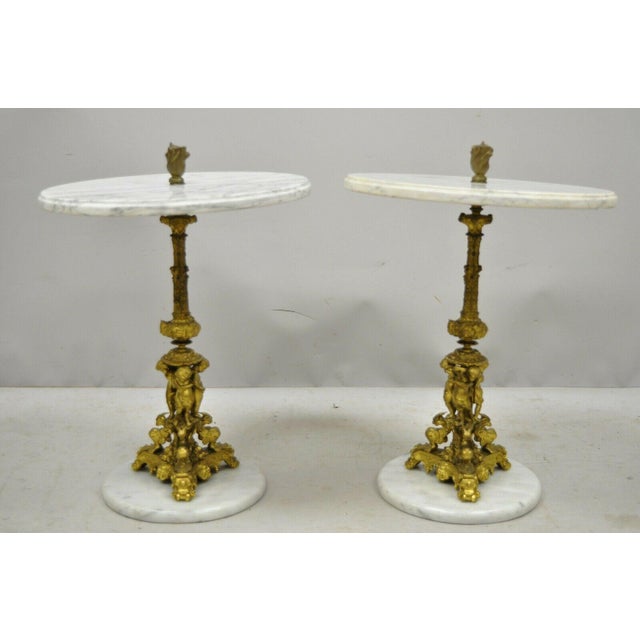 Antique Small Bronze and Marble Figural Italian Renaissance Side Tables ...