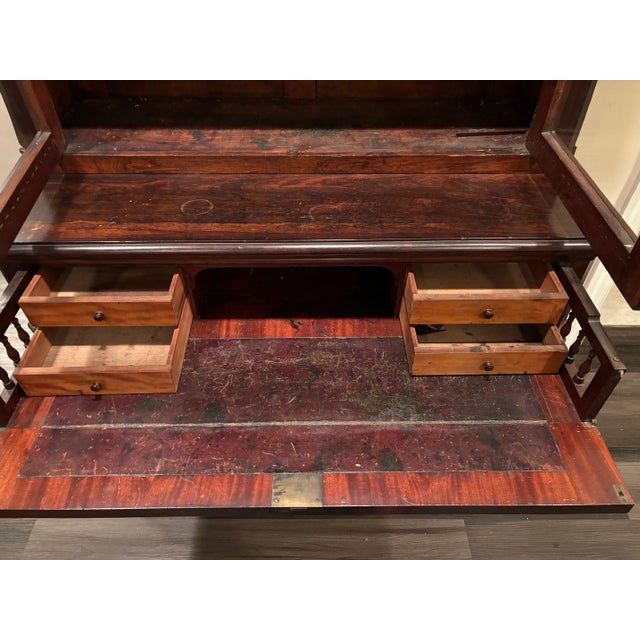 Antique Fold Out Desk Secretaire Bookcase Glass Door Hutch Victorian ...