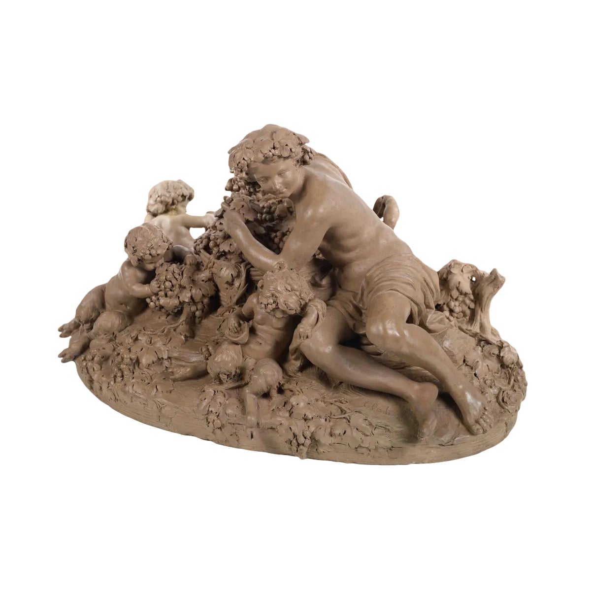 Bacchus & Satyrs Drinking Wine Terra Cotta Sculpture | Chairish