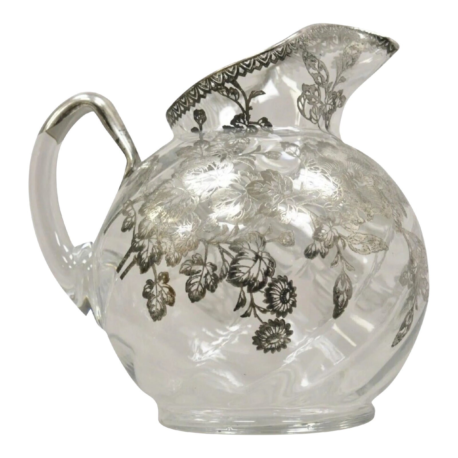 Early 20th Century Cambridge Gyro Optic Ball Glass Swirl Water Pitcher ...