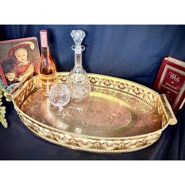 Vintage Castilian Imports Brass Large Embossed Tray | Chairish