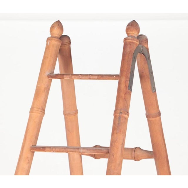 Late 19th Century Wooden Folding English Faux Bamboo Library Ladder or ...