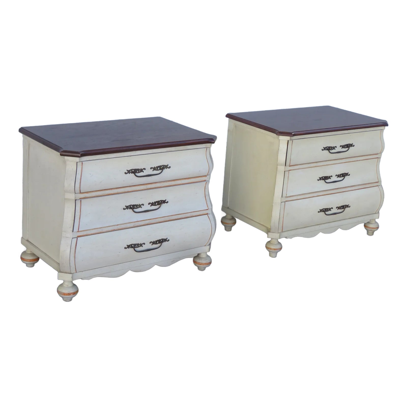 French Carved Large Bombay Painted 2 Tone Nightstands Bedside Tables a ...