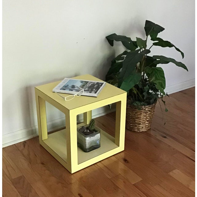 Mid Century Yellow Formica Cube End Table | Chairish