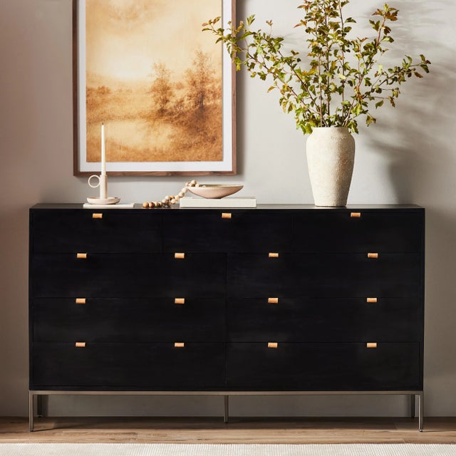 Trey 9 Drawer Dresser, Black Wash Poplar | Chairish