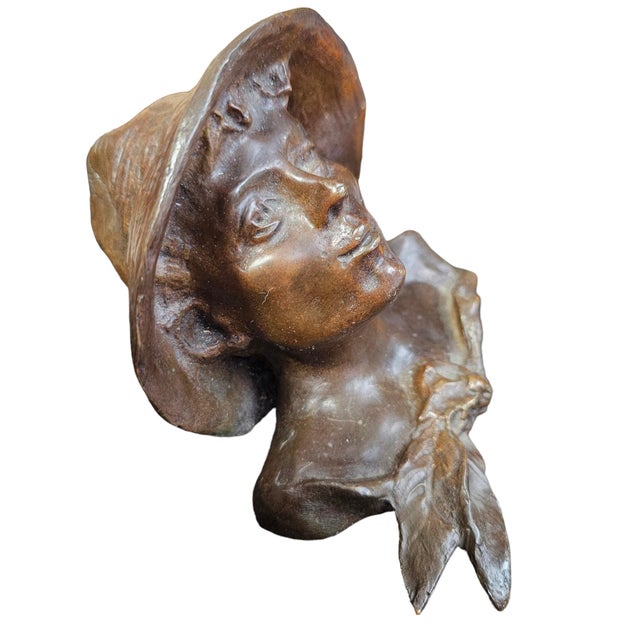 Cast Bronze Head Sculpture with Hat Circa 1900 | Chairish
