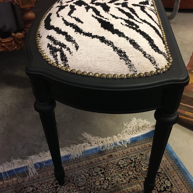 Zebra Print With Brass Nailhead Black Painted Bench | Chairish