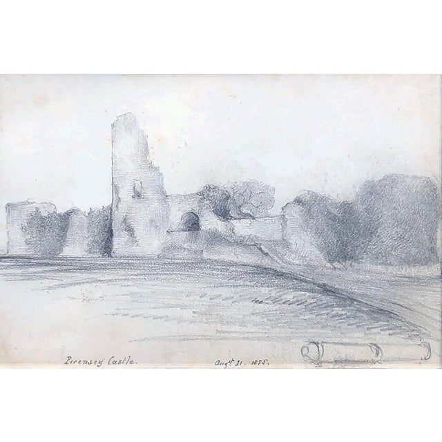 19th Century English Graphite Landscape Drawing of Pevensey Castle ...