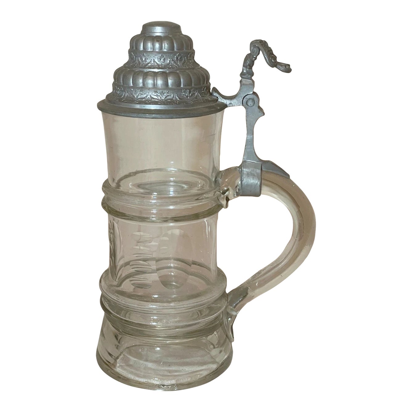 Large Antique 1800s Hand Blown Glass Pewter German Lidded Beer Stein ...
