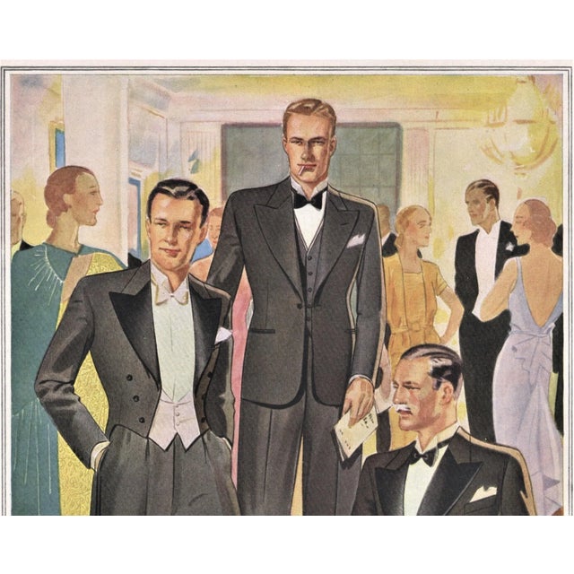 1931 French Art Deco Men's Formal Fashion Print, Tuxedos-Matted | Chairish