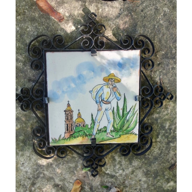 1960s Vintage Mexican Tiles in Scrolled Wrought Iron Frames- a Pair ...