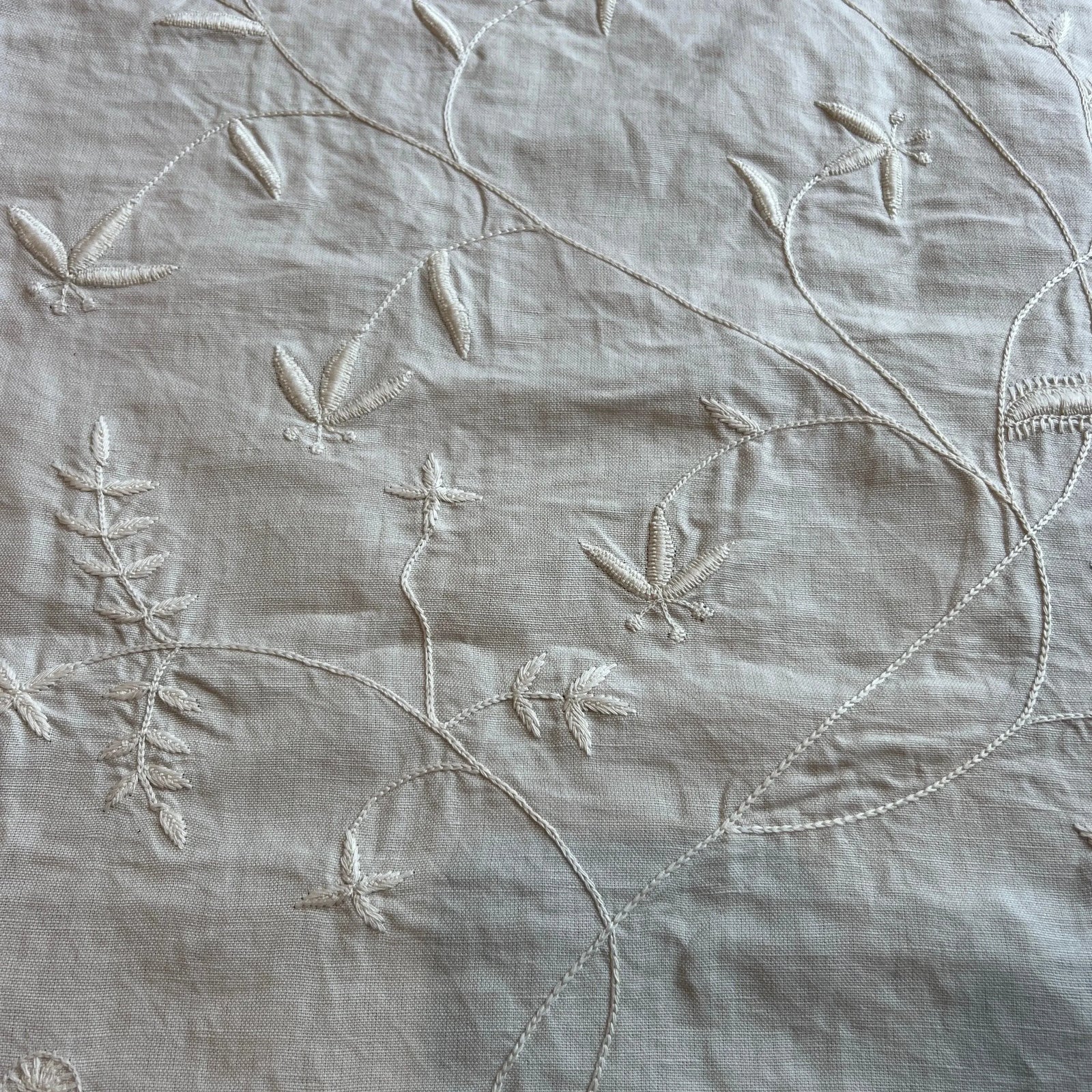 Chelsea Textiles Hand Embroidered Linen Fabric- 1+ Yard | Chairish