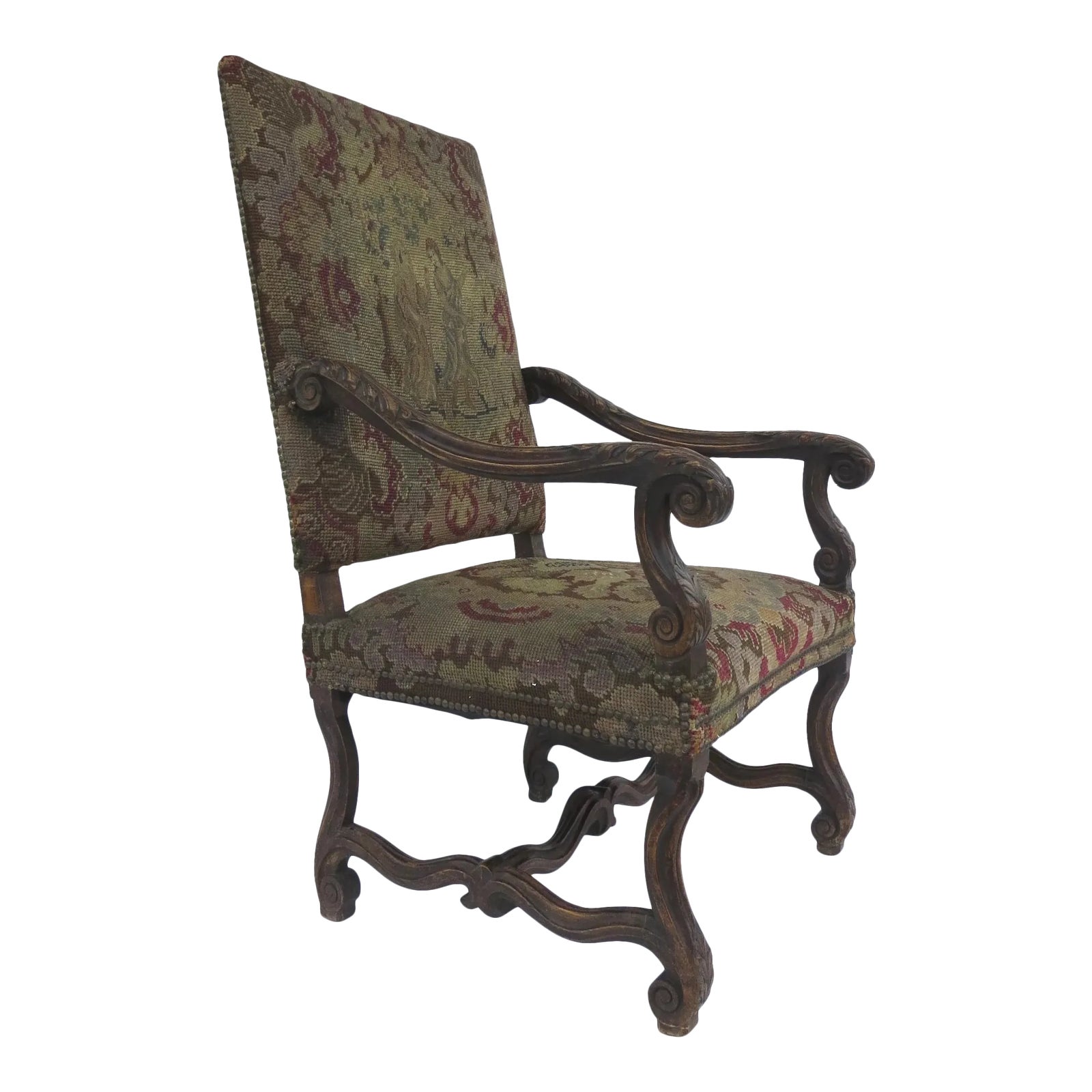 Late 19th Century Italian Walnut Tapestry Chair | Chairish