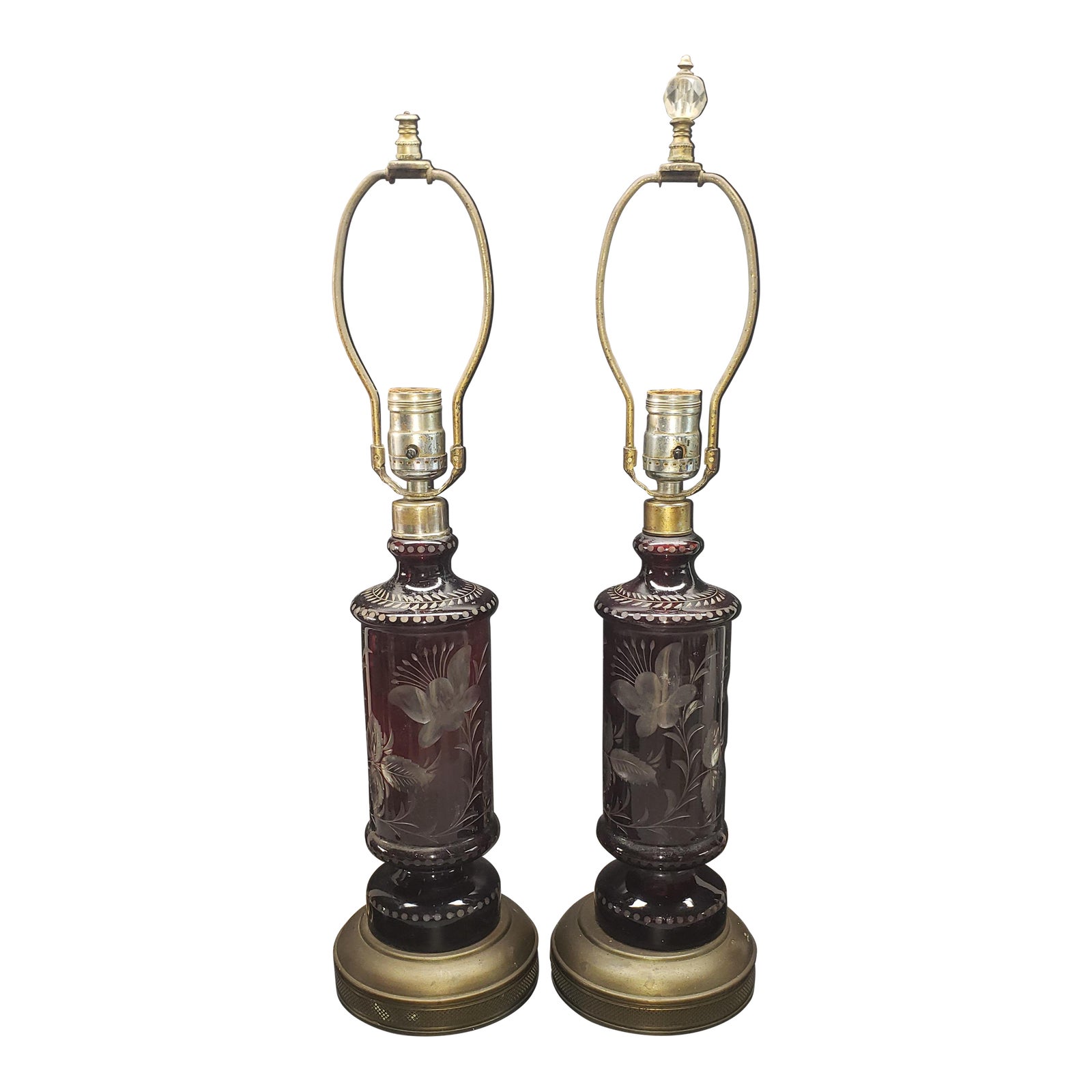1920s Bohemian Ruby-Red Cut Glass Lamps - a Pair | Chairish