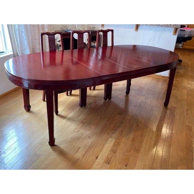 Nine Piece Chinese Oval Dining Table With a Set of Eight Side Chairs ...