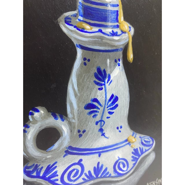 George “Bob” Kensinger Painting Blue and White Candle Holder Still Life ...