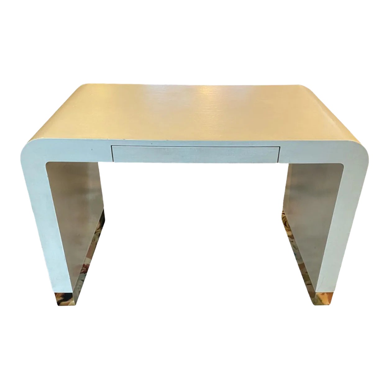 1970s Modern Linen & Brass Waterfall Console | Chairish