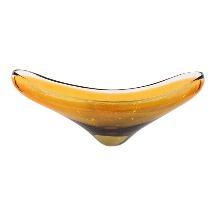 Mid-Century Modern Elliptical Bowl in Hand Blown Smoked Amber Murano ...