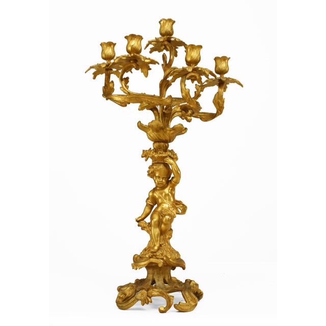 French Louis XV Style Gilt Bronze Cupid Candelabras - A Pair | Chairish