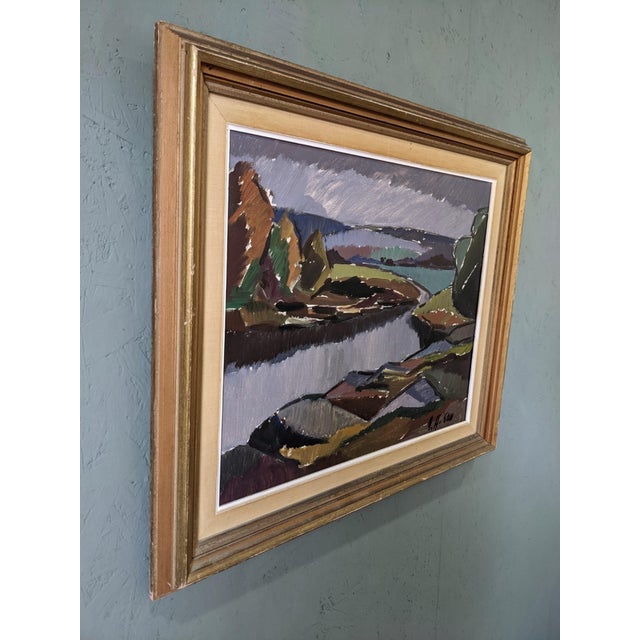 Mid-Century Modern "Meander" Vintage Expressionist River Landscape Oil ...
