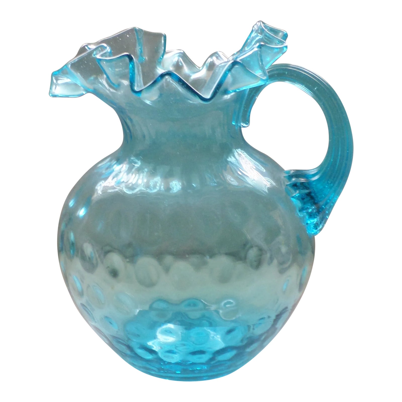 Antique Northwood Hand Blown Blue Coin Dot Pitcher With Blue Ribbed ...