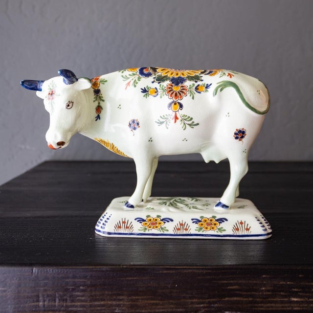 Dutch Cow Polychrome Porcelain Figurine | 19th Century Delftware | Chairish
