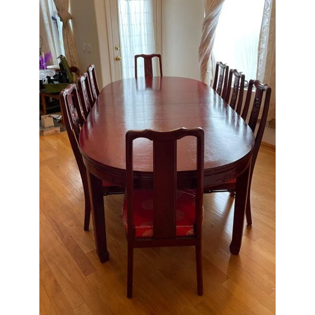 Nine Piece Chinese Oval Dining Table With a Set of Eight Side Chairs ...