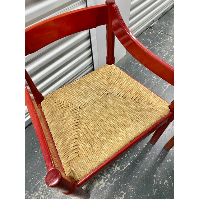 Pair Red Lacquer + Rush Vico Magistretti Carimate Chairs (Attributed to ...