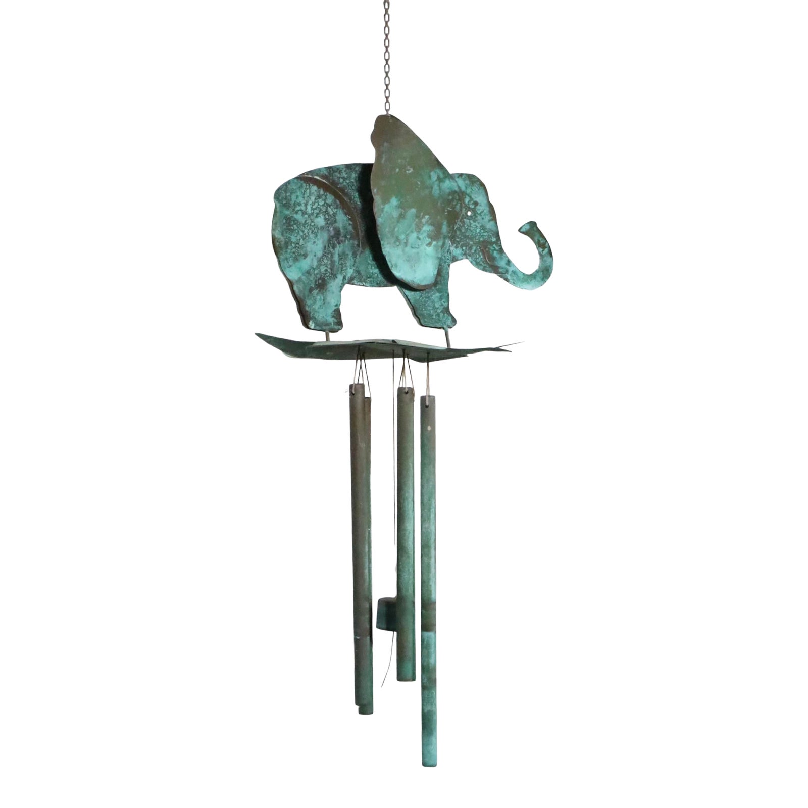 Verdigris Bronze and Copper Wind Chimes With Elephant and Lotus Leaf C ...
