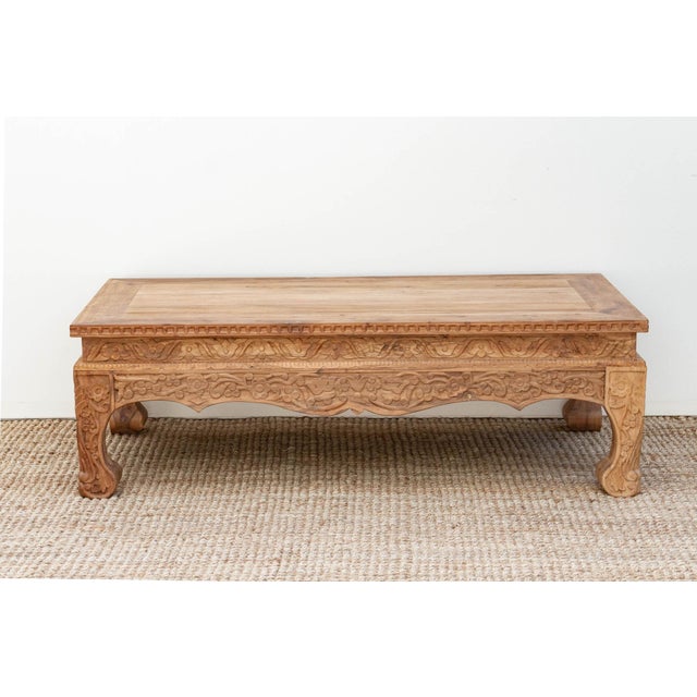 Reclaimed Teak Heavily Carved Opium Coffee Table | Chairish