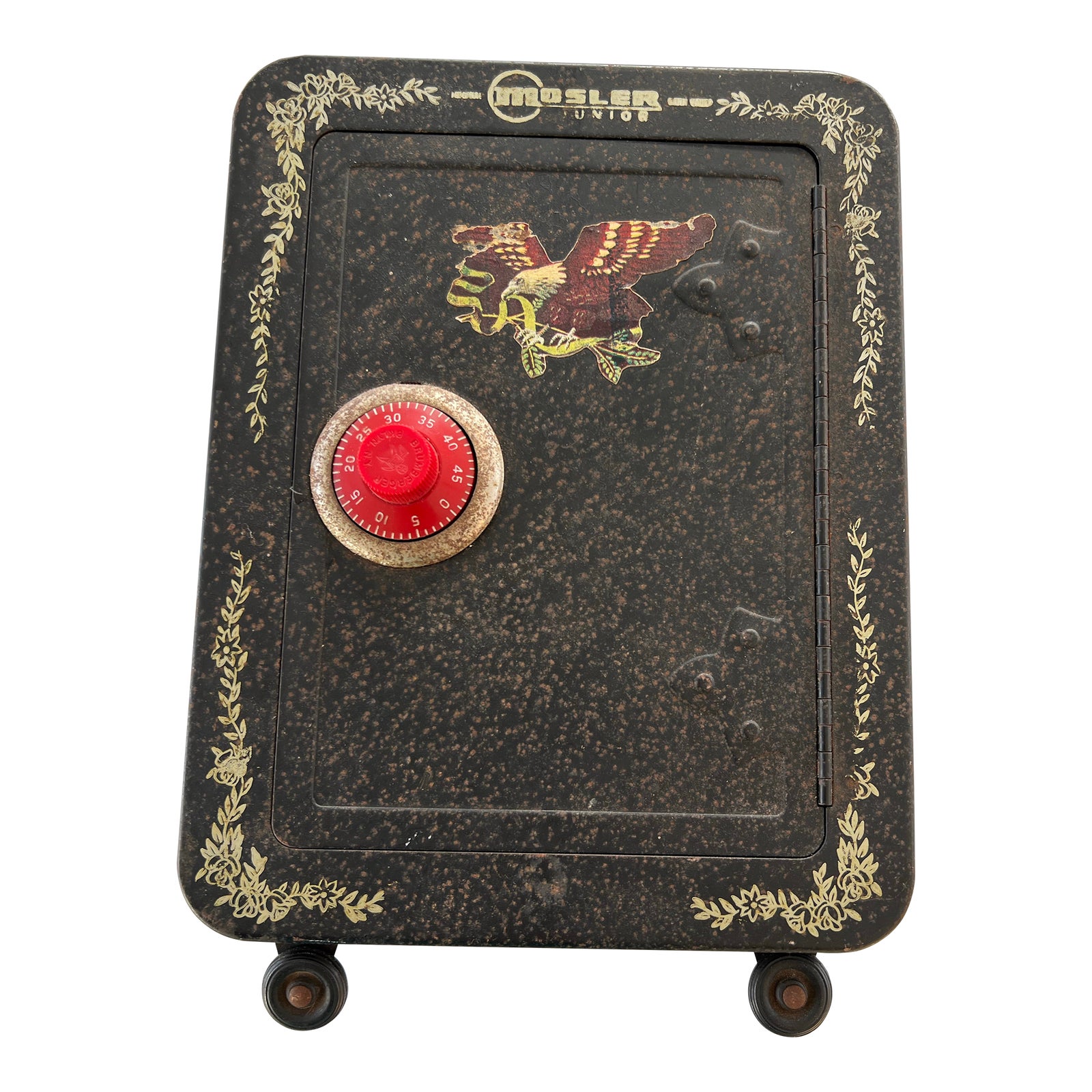 Mid 20th Century Vintage Metal Safe/Bank on Wheels | Chairish