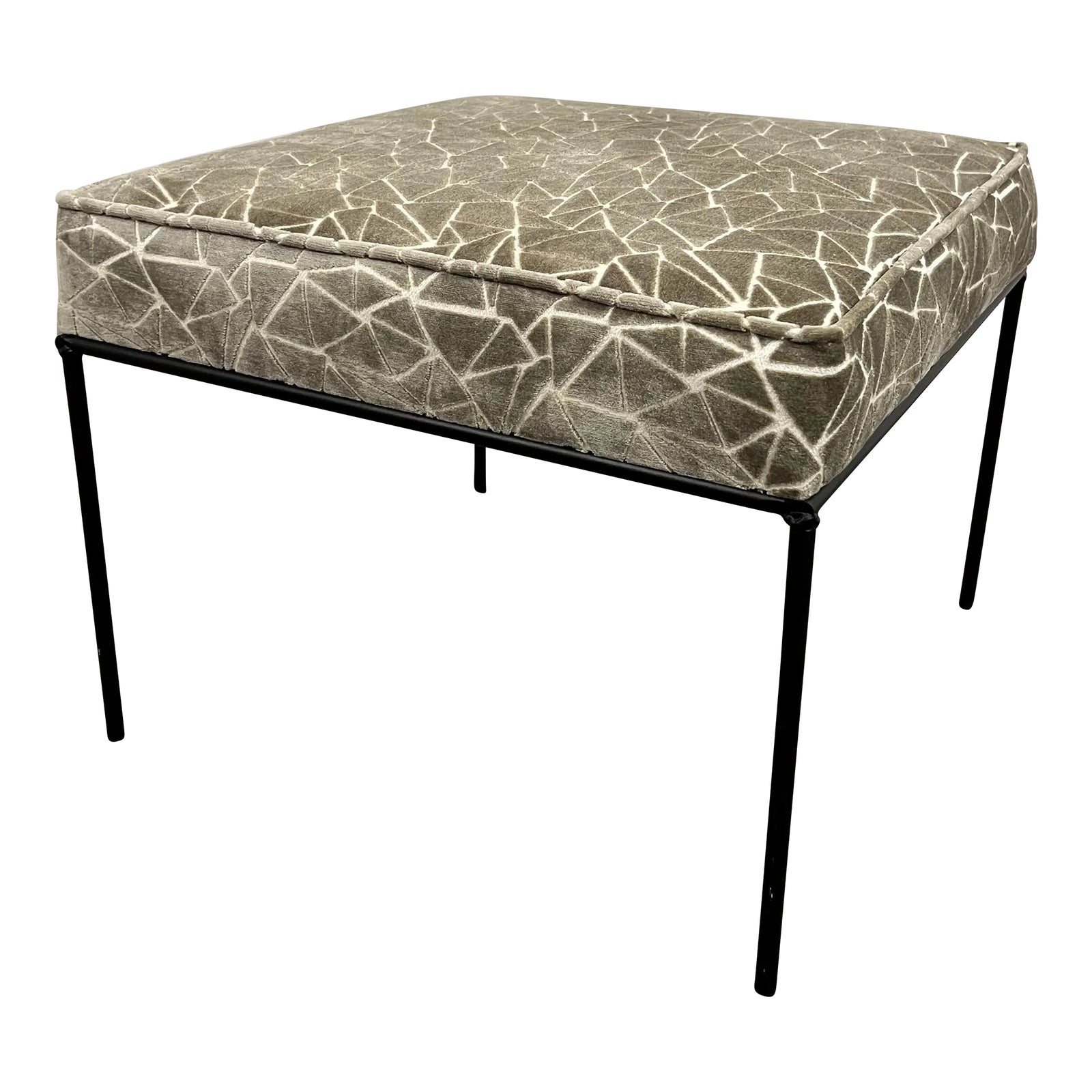 Paul McCobb Style Ottoman Stool Grey and White Cut Velvet | Chairish