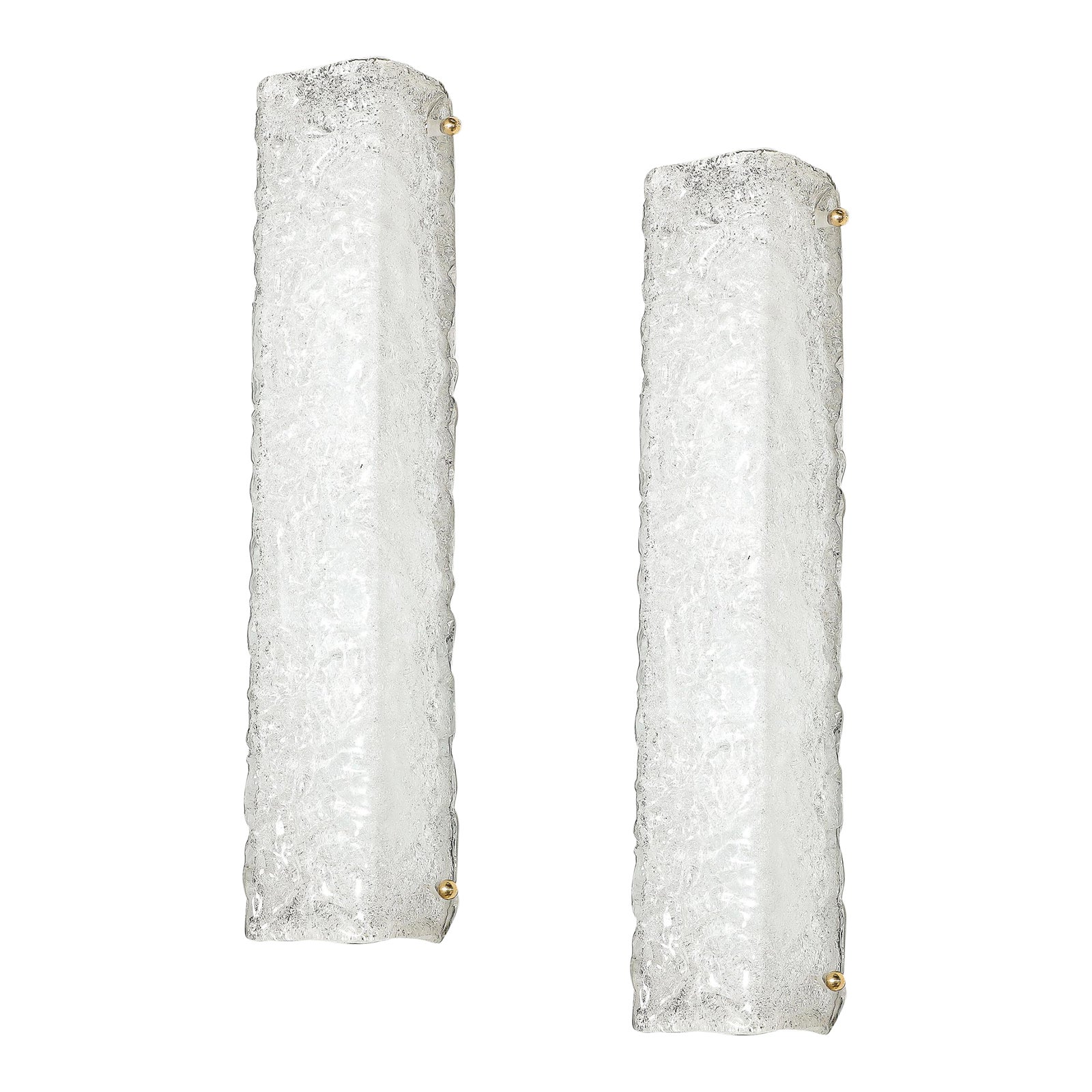 Modernist Rectangular Hand-Blown Murano Mottled Glass Sconces W/ Brass ...