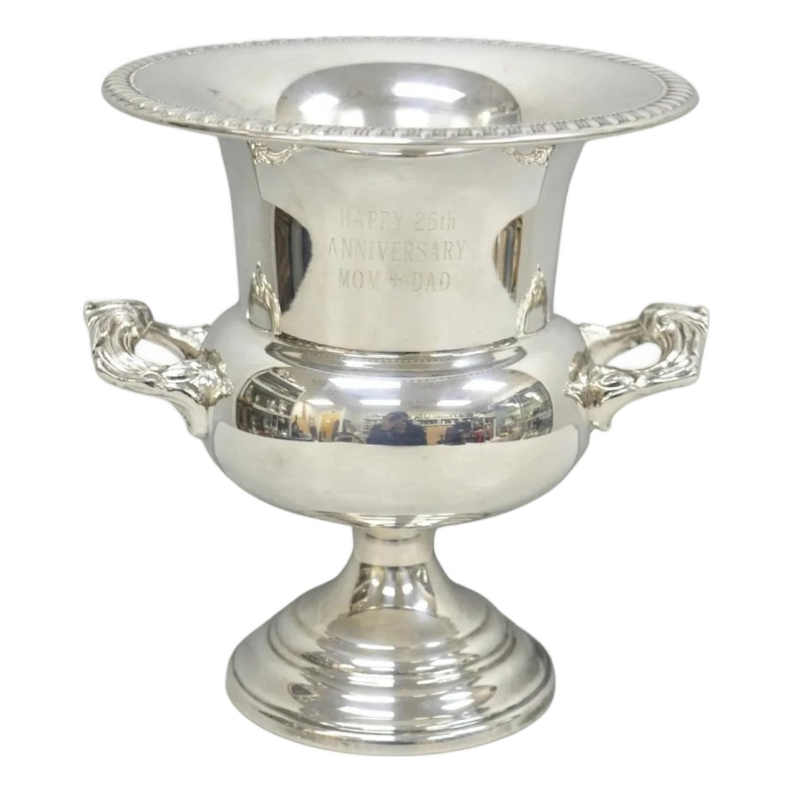 Late 20th Century Happy 25th Anniversary Mom+Dad Silver Plated Trophy ...