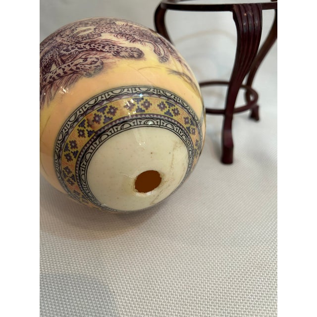 Contemporary Decoupage Ostrich Egg Depicting Cheetahs on Stand | Chairish