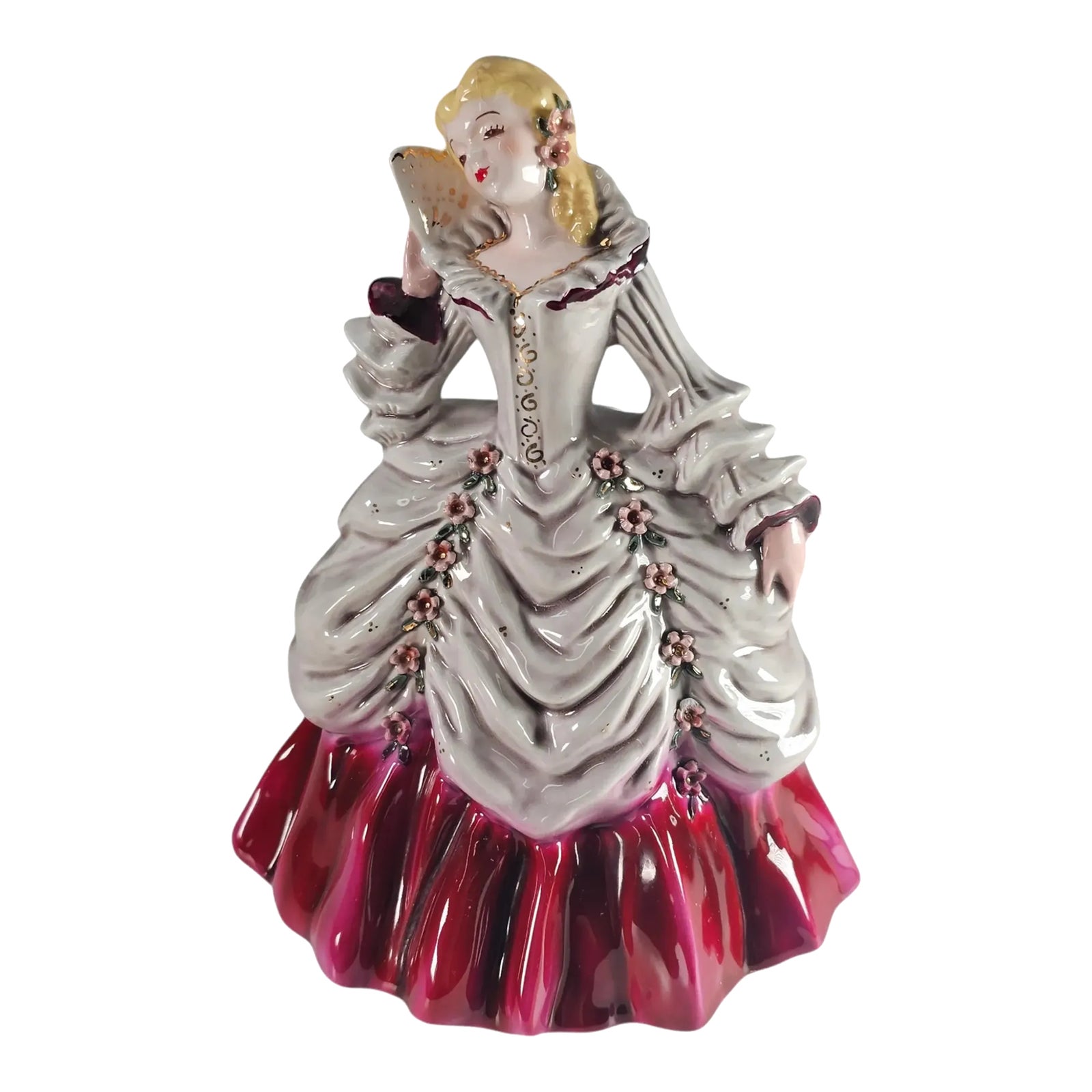 Florence Ceramics Blonde Amelia Figurine Burgundy & Grey | Chairish