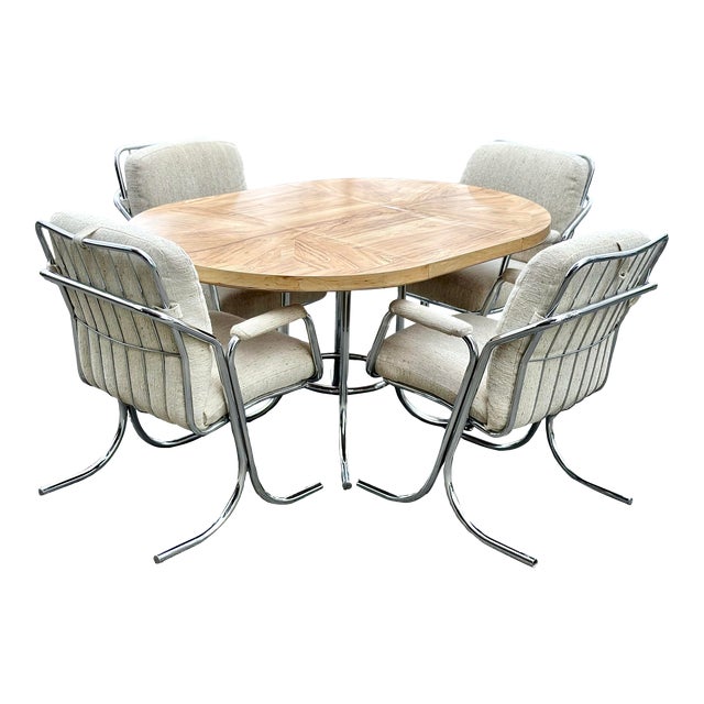 1970’s Modern Jerry Johnson Style Tubular Chrome Dining Chairs & Table ...